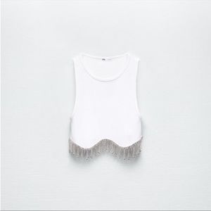 Zara | Tops | New Zara White Seamless Rhinestone Top | Poshmark